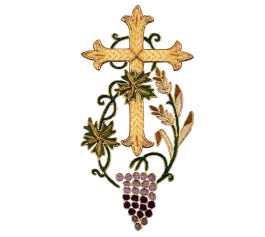 Hand Embroidered Cross & Grapevine Applique - (YM531) | Gaspard